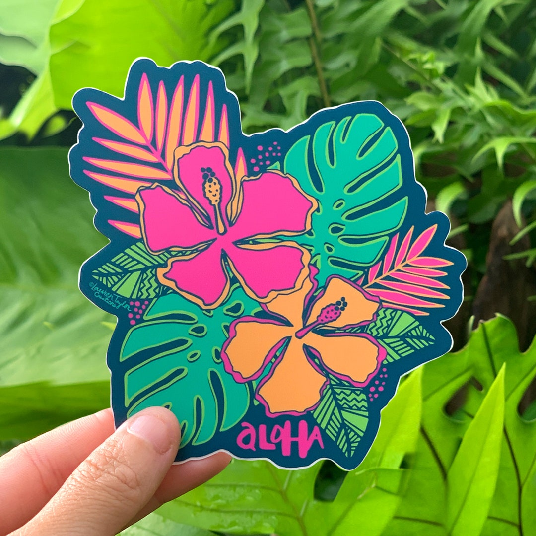 Aloha Tropics Sticker Large, Tropical Sticker, Flower Stickers, Kauai ...