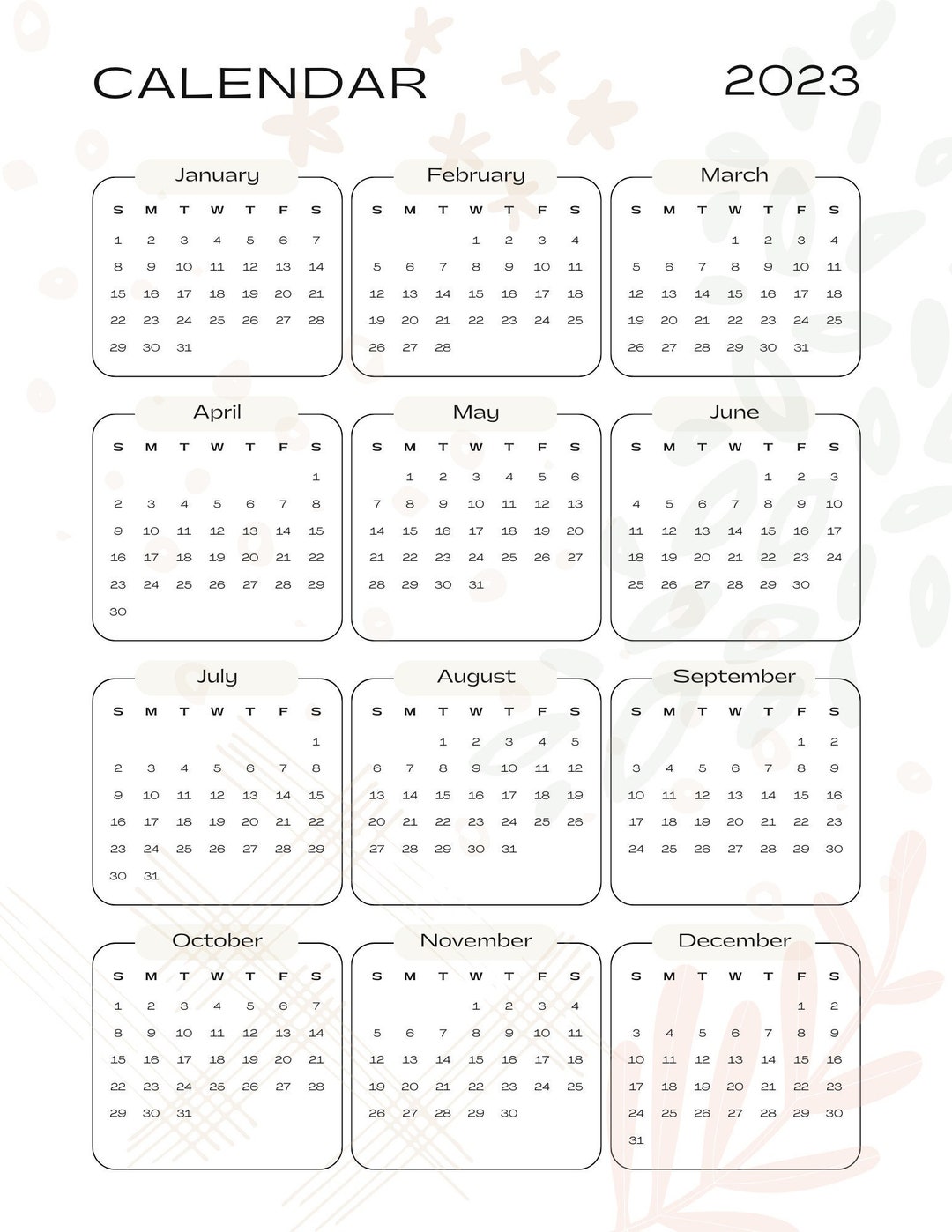 2023 Simple Calendar, Digital Download, Printable Vertical Layout - Etsy