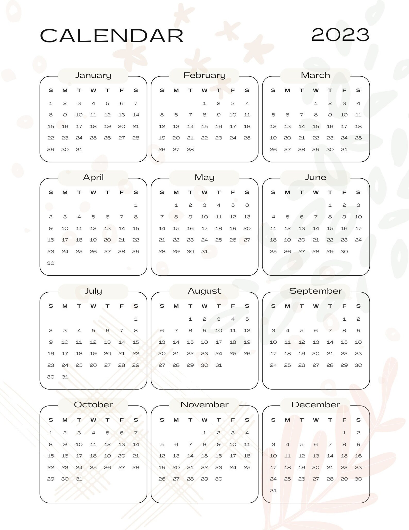 2023 Simple Calendar, Digital Download, Printable Vertical Layout - Etsy