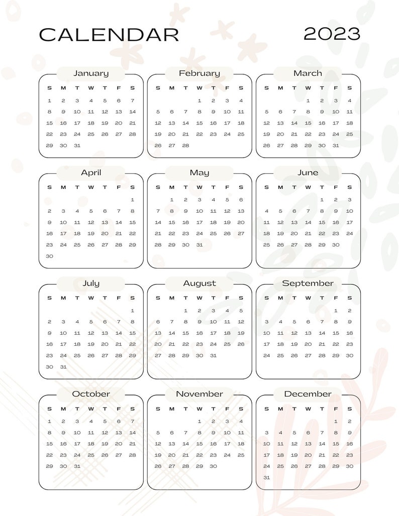 2023 Simple Calendar, Digital Download, Printable Vertical Layout - Etsy