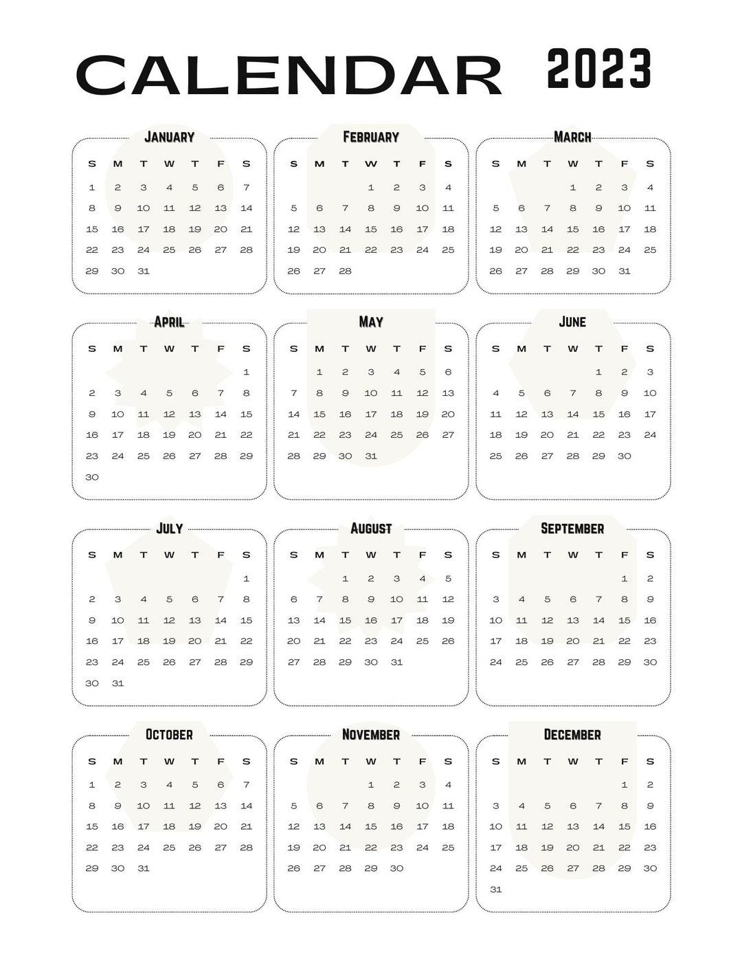 2023 Simple Calendar, Digital Download, Printable Vertical Layout - Etsy