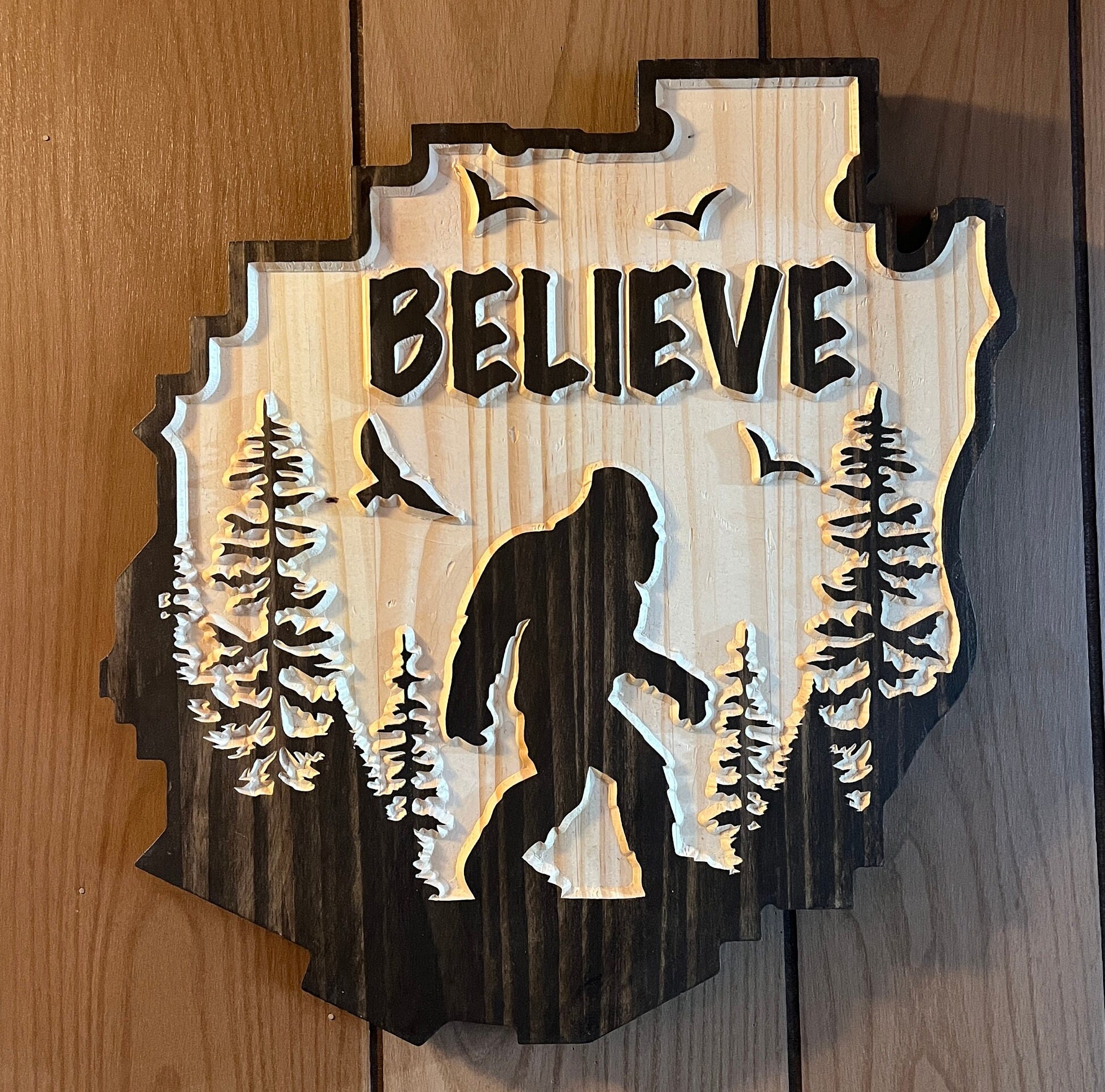 Adirondack Park Outline Sasquatch "believe" Wood Sign - Etsy