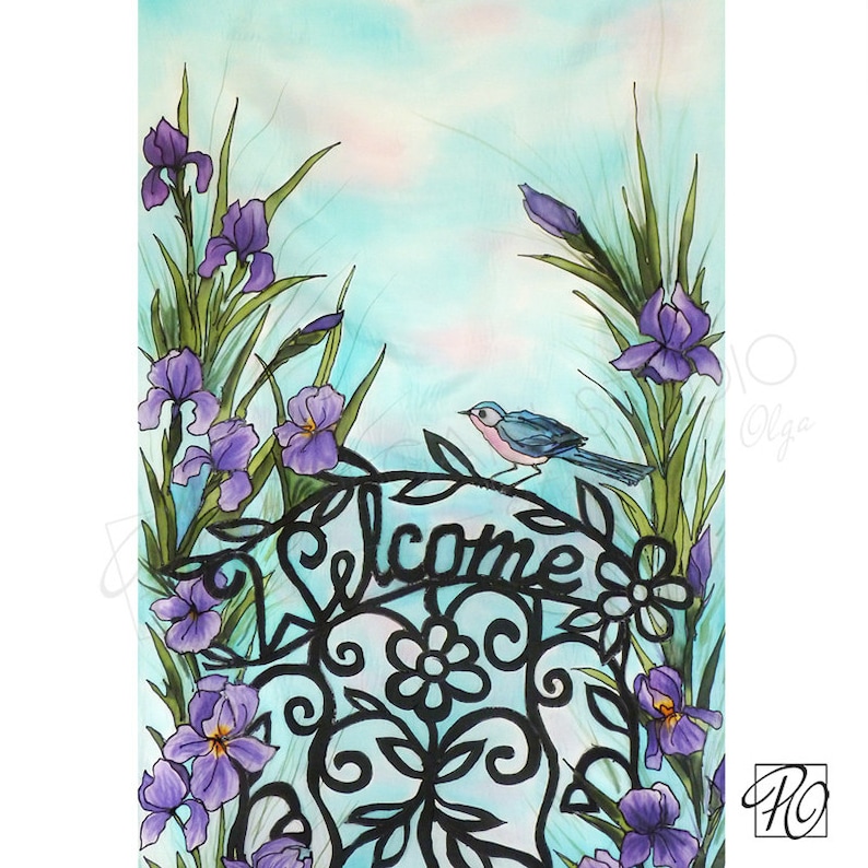 Wallhanging Irises Silk Art Original Hand Painted 22x72 Inches, Welcome ...
