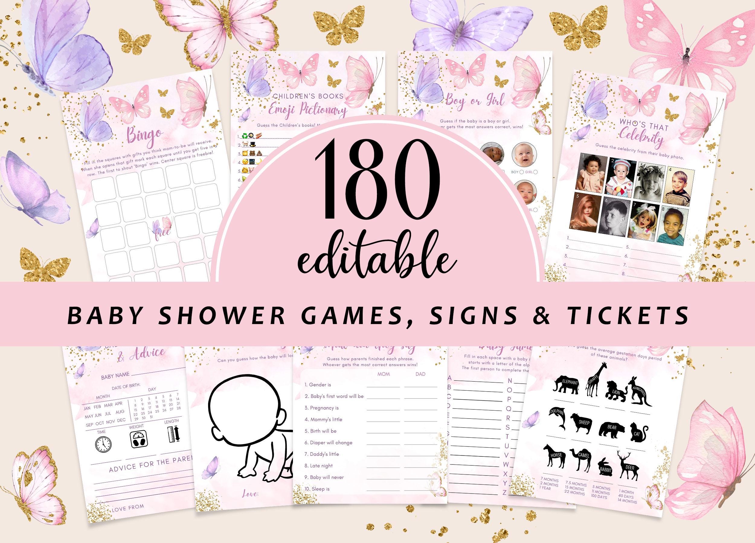 Editable Butterfly Baby Shower Game Bundle, Pink Purple Gold ...
