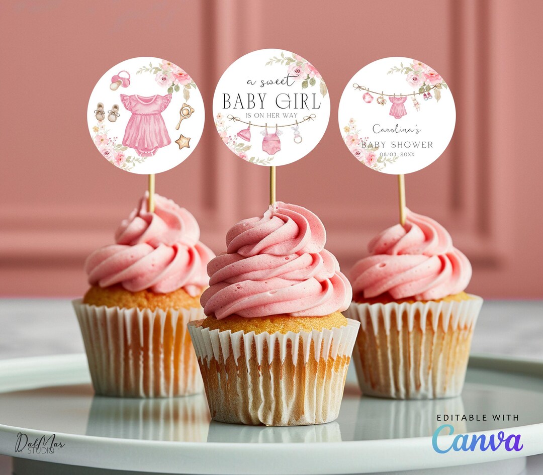 Editable Girl Clothes Cupcake Toppers, Boho Girl Flowers Baby Shower ...