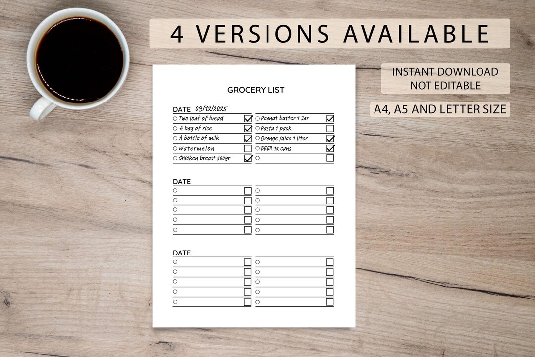 Printable Grocery White Dot List Tracker (instant Download PDF) DP027 ...
