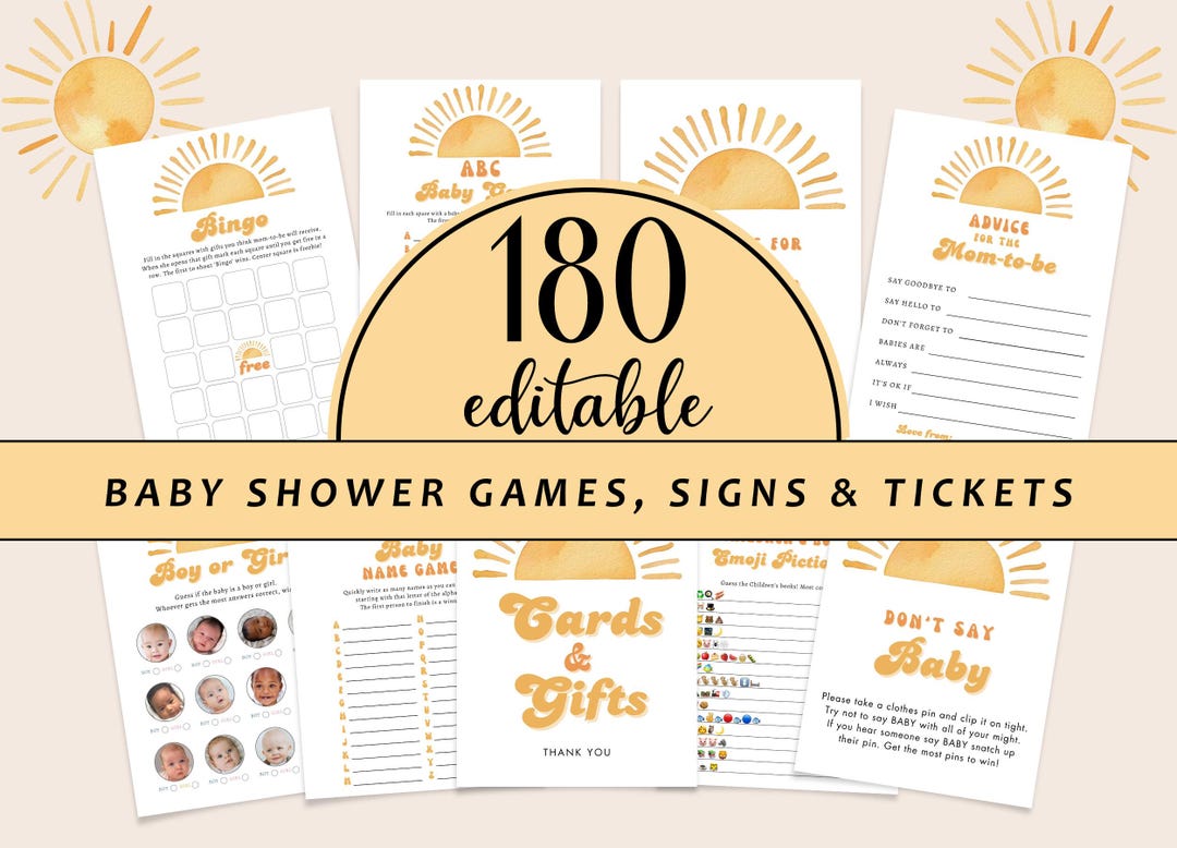 Editable A Little Ray of Sunshine Game Bundle, Gender Reveal Sun Baby ...