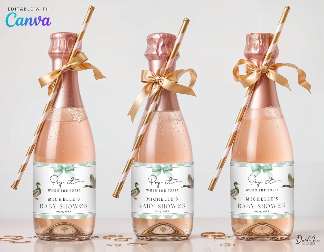 Digital Cute Mallard Duck Mini Wine Label, Boy Baby Shower Baby Shower ...