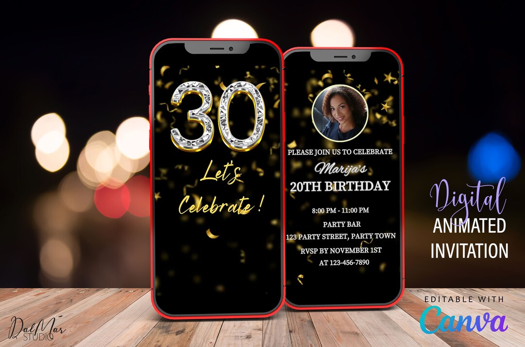 Digital 30th Birthday Invitation, Editable Luxury 30th Video Birthday ...