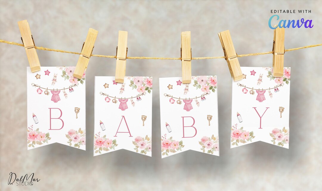Editable Girl Clothes Baby Shower Banner, Baby Laundry Pink Clothes ...