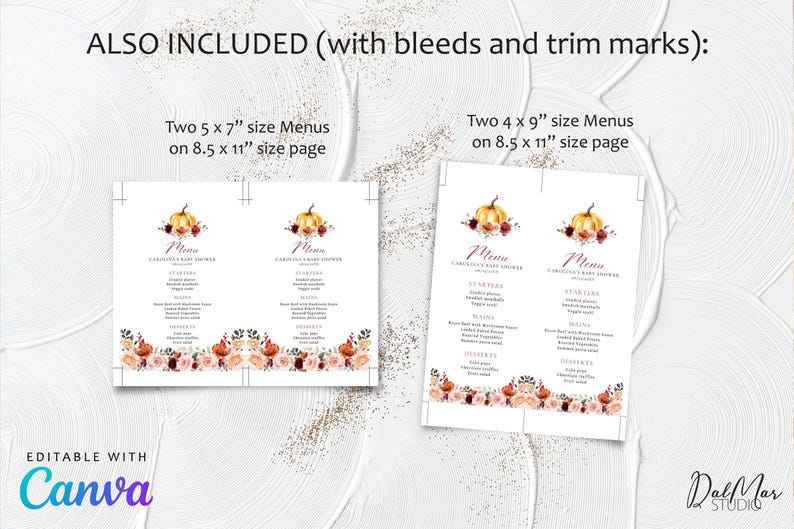 Editable Floral Pumpkin Baby Shower Dinner Menu, Little Pumpkin Brunch ...