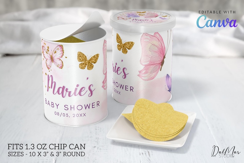 Editable Butterfly Mini Chips Can Label, Pink Purple Butterflies Baby ...