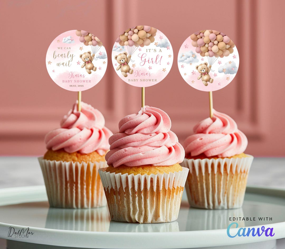 Teddy Bear Cupcake Toppers, Rose Brown Balloons Baby Shower, Girl Bear ...