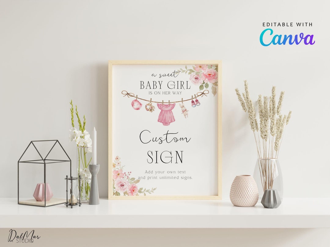 Editable Girl Clothes Baby Shower Editable Custom Sign, Baby Pink ...