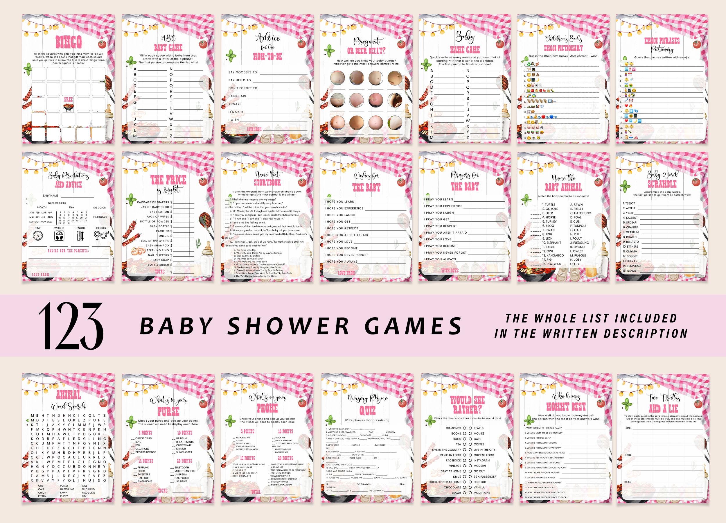 Editable Pink Baby-q Baby Shower Game Bundle, Baby Q Backyard Couples ...