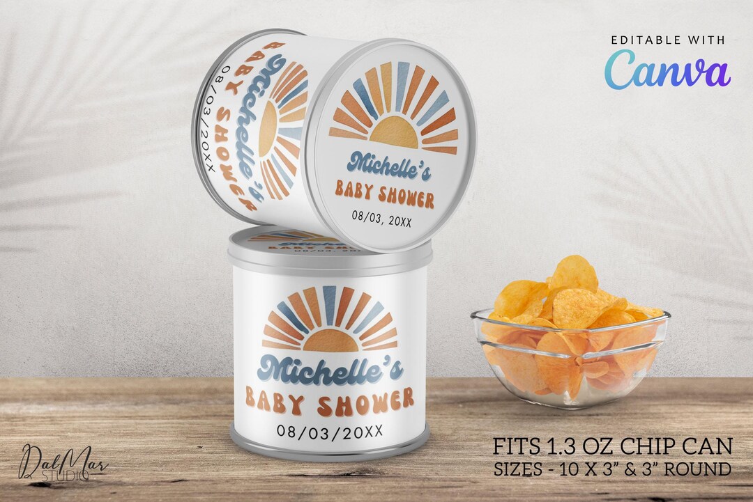Editable Here Comes the Son Mini Chips Can Label, Digital Sun Baby ...
