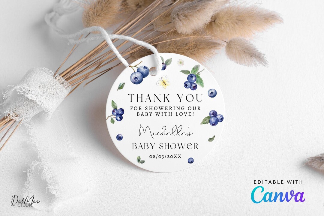 Blueberry Baby Shower Circle Tag, Digital Berry Sweet Baby Favor Tags ...