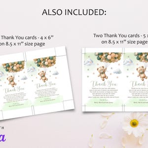 Editable Tedy Bear Thank You Card, Bear Holding Green and Brown Thank ...