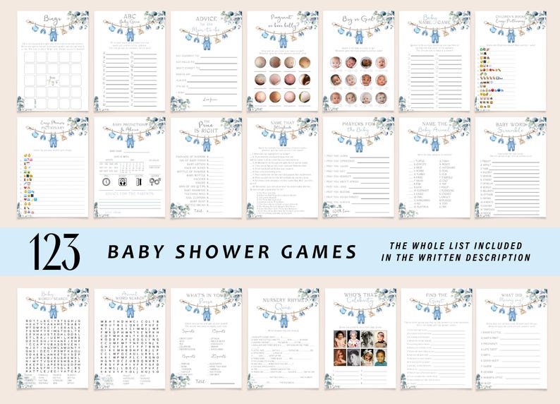 Editable Clothes Line Baby Shower Game Bundle, Boho Eucalyptus Boy Baby ...