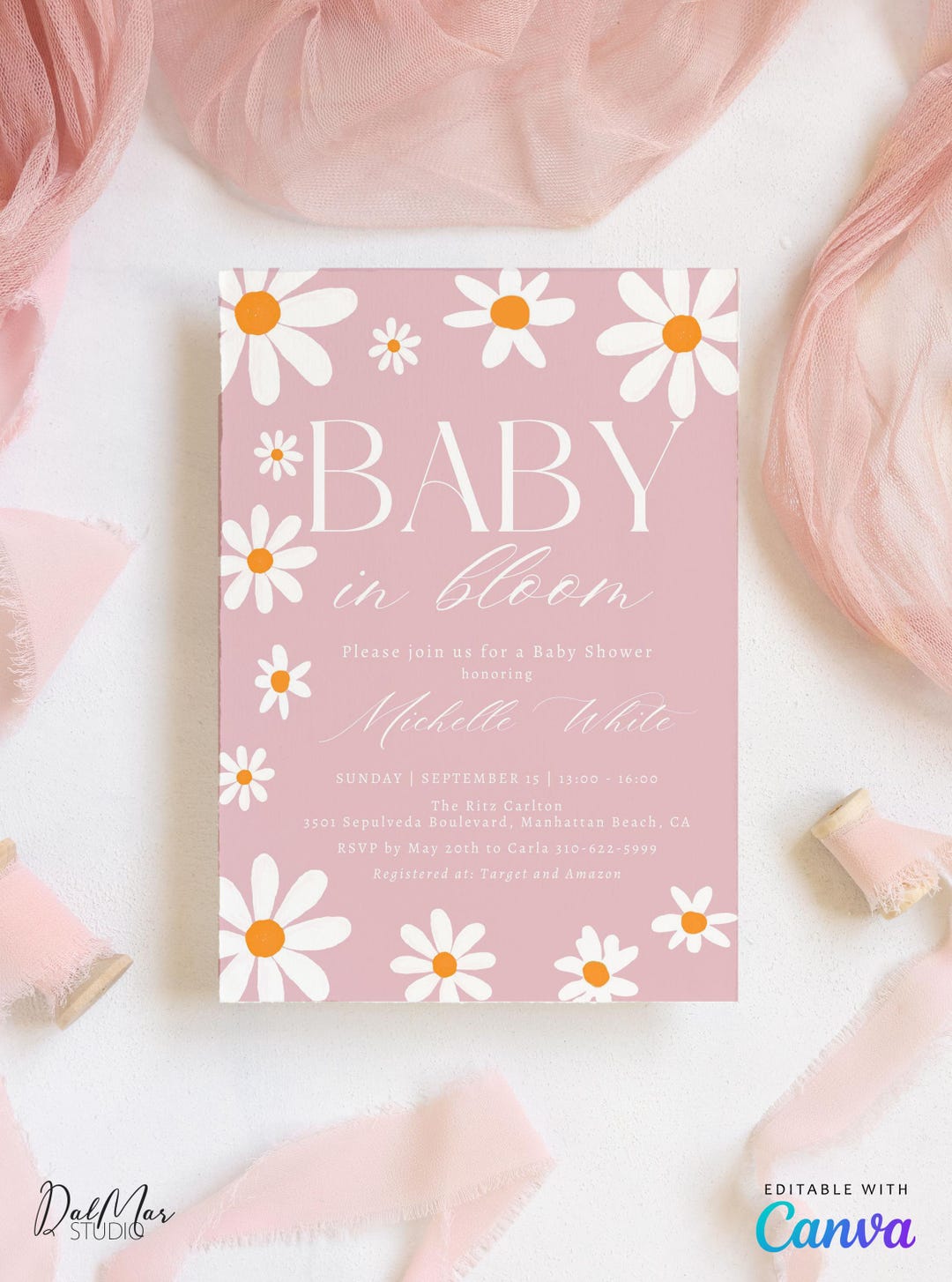 Editable Daisy Baby Shower Invitation, Digital Baby in Bloom Invite ...