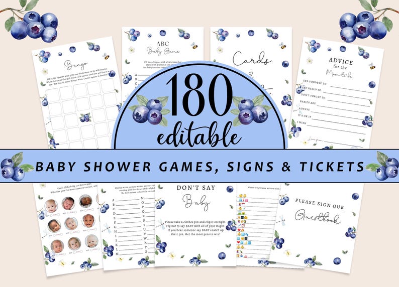 Blueberry Baby Shower Game Bundle, Editable Boy Berry Sweet Games Party ...