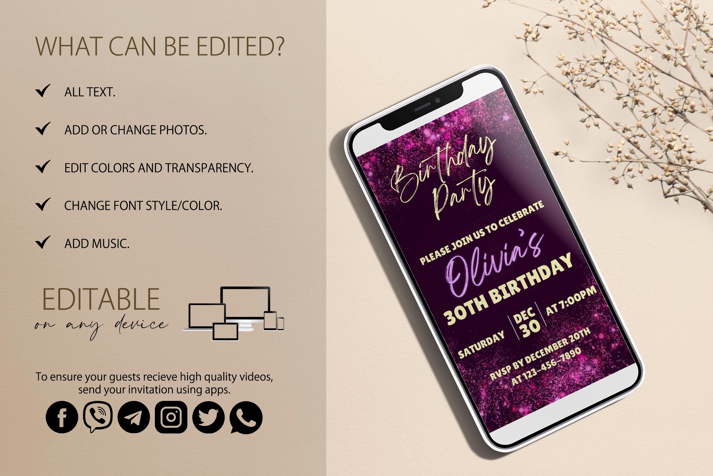 Animated Birthday Party Invitation, Digital Download, Pink Hearts ...