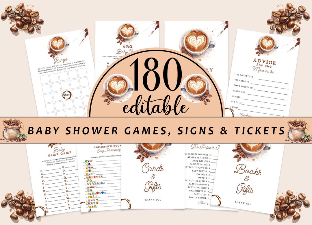 Editable Coffee Shower Game Bundle, Baby is Brewing Baby Shower Games ...
