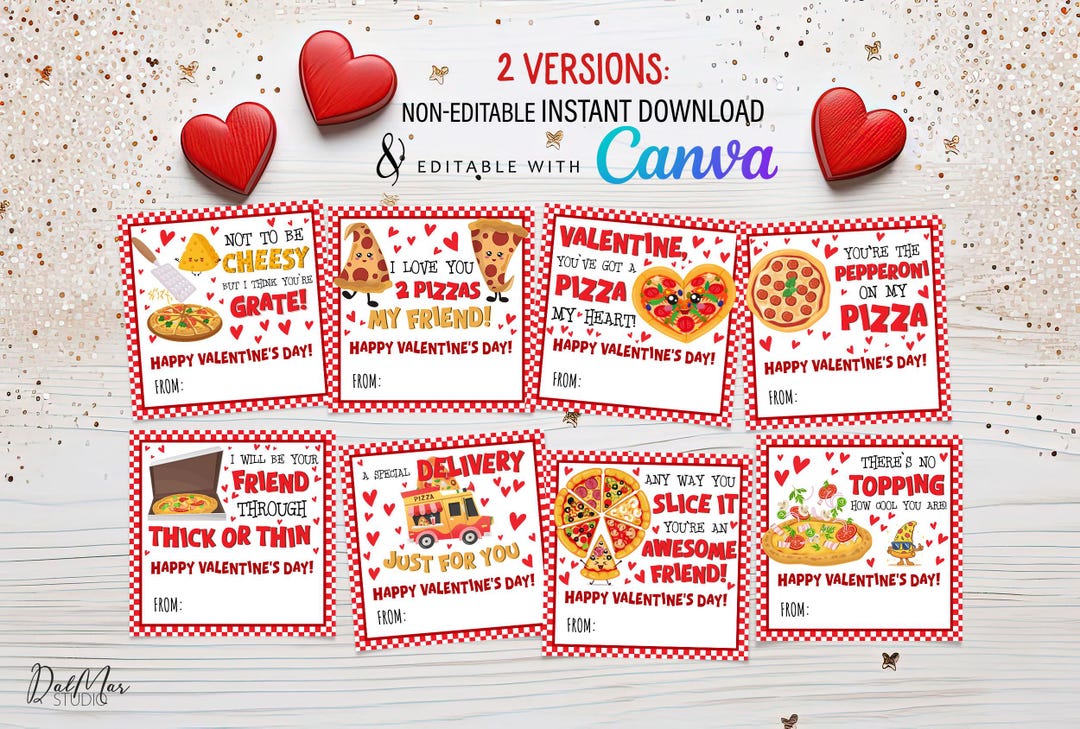 Printable Pizza Valentines Cards, Pizza Cookie Valentines for Kids ...