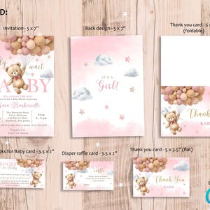 Teddy Bear Baby Shower Invitation Set, Editable in Canva, Pink Brown ...