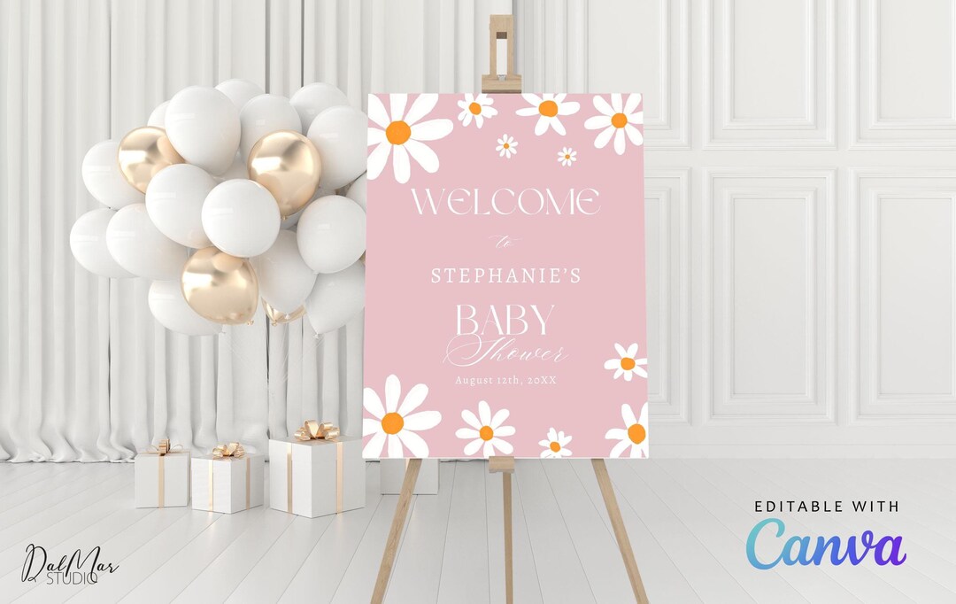 Editable Daisy Welcome Sign, Digital Baby in Bloom Baby Shower Shower ...
