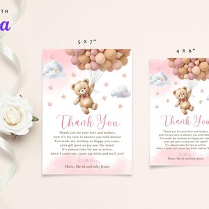 Editable Teddy Bear Thank You Card, Bear Holding Pink and Brown Thank ...