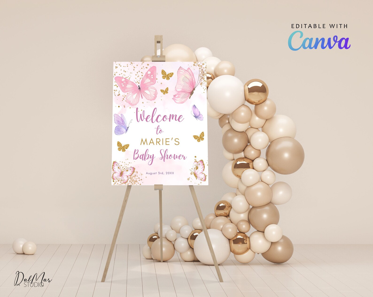 Little Butterfly Baby Shower Welcome Sign, Editable Pink Purple ...
