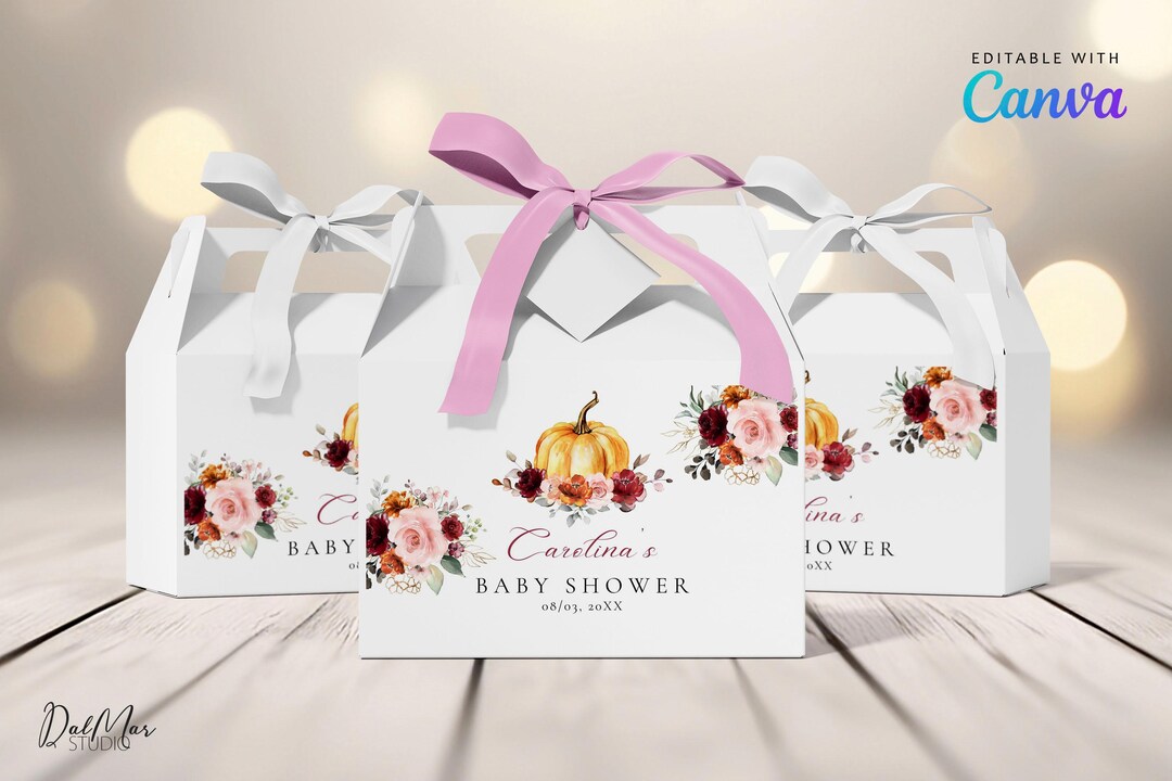 Editable Floral Pumpkin Baby Shower Gable Gift Box Label, Digital Fall ...