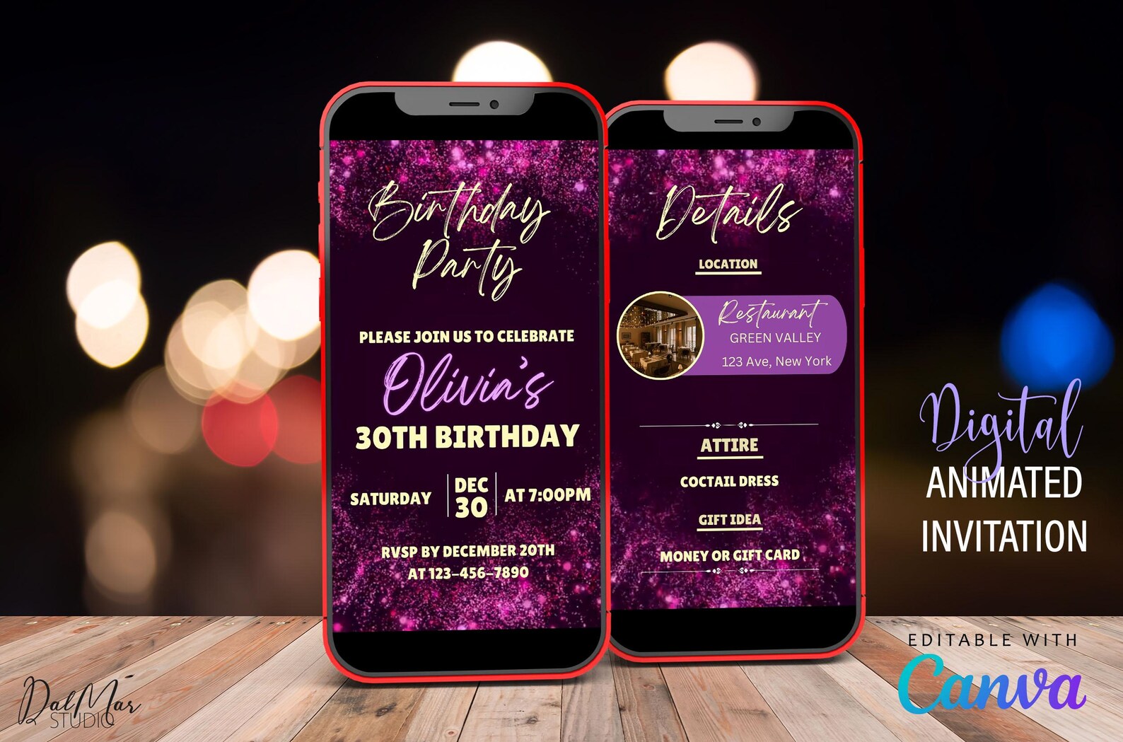 Animated Birthday Party Invitation, Digital Download, Pink Hearts ...