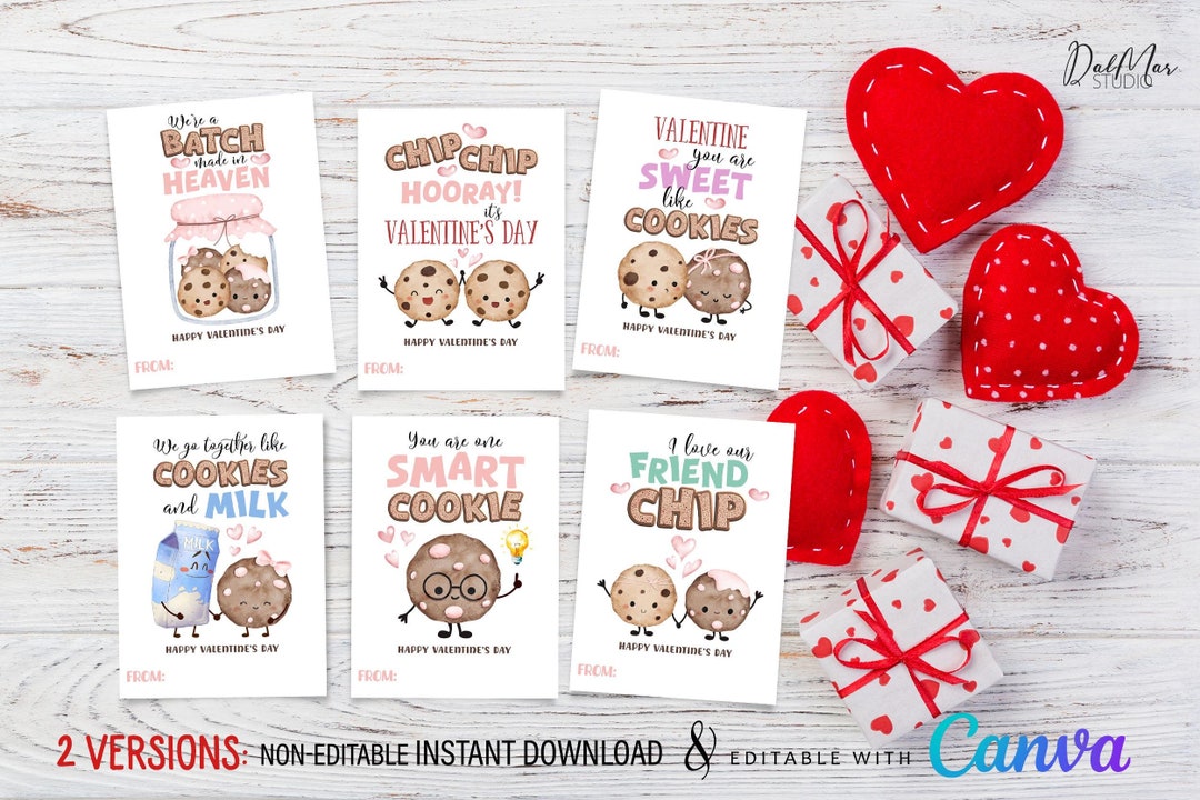Printable Cookie Valentine Cards, Cookie Valentine Tags for Kids ...