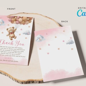Editable Teddy Bear Thank You Card, Bear Holding Pink and Brown Thank ...