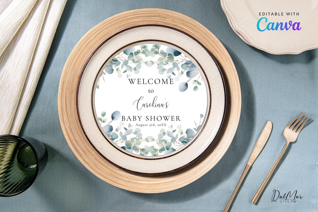Editable Eucalyptus Charger Plate Insert, Oh Baby Eucalyptus Baby ...