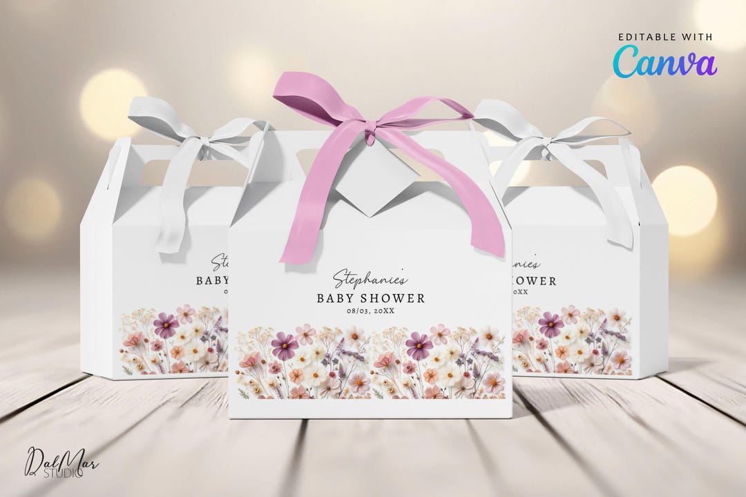 Editable A Little Wildflower Baby Showe Gable Gift Box Label, Digital ...