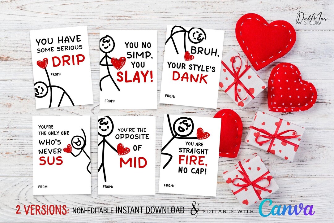 Printable Slang Kids Valentine's Day Cards, Digital Tween Valentine ...