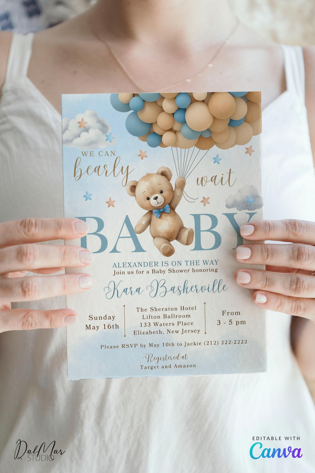 Bear Baby Shower Invite, We Can Bearly Wait Invitation, Teddy Bear ...