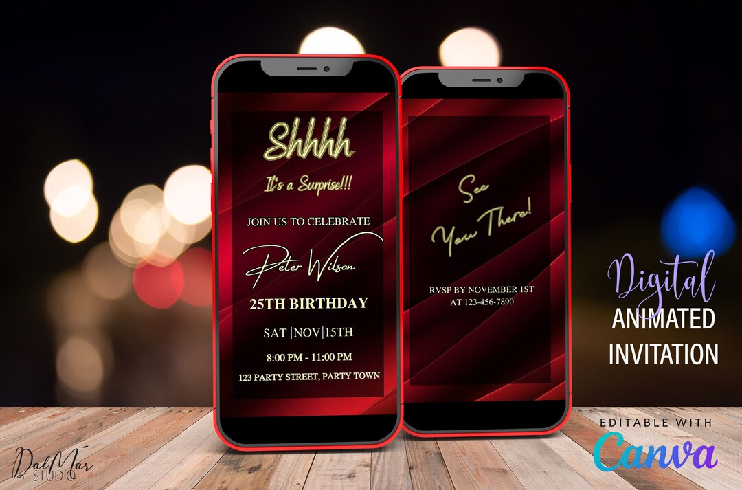 Digital Surprise Party Invitation, Editable in Canva, Video Birthday ...