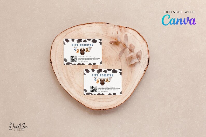 Editable A Little Cowboy Gift Registry Card, Digital Wild Western QR ...