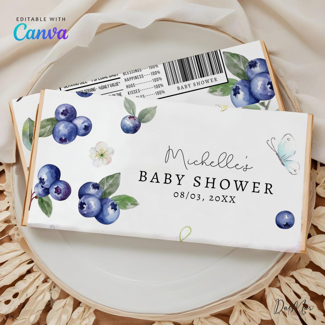 Editable Blueberry Chocolate Wrapper, Digital Berry Sweet Baby Shower ...