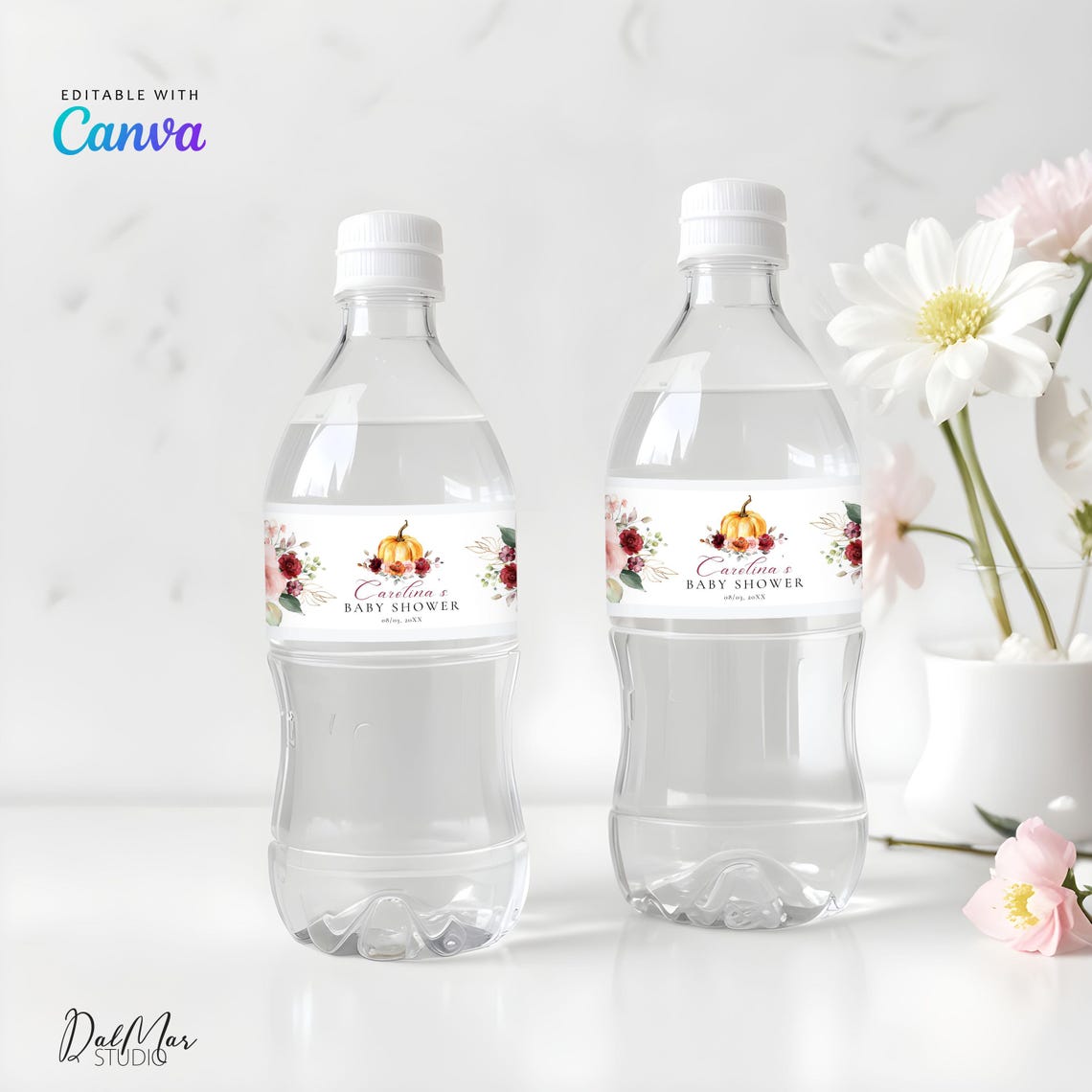 Editable Floral Pumpkin Label Baby Shower, Digital Fall Little Pumpkin ...