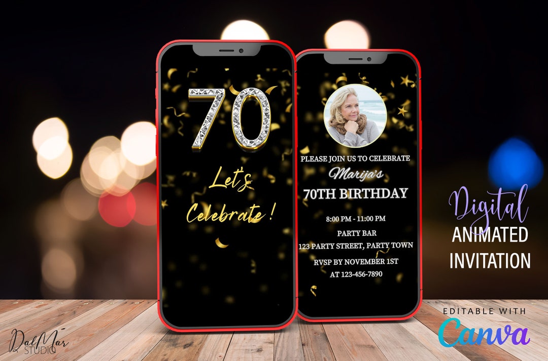 Digital 70th Birthday Invitation, Editable Video Birthday Invite ...