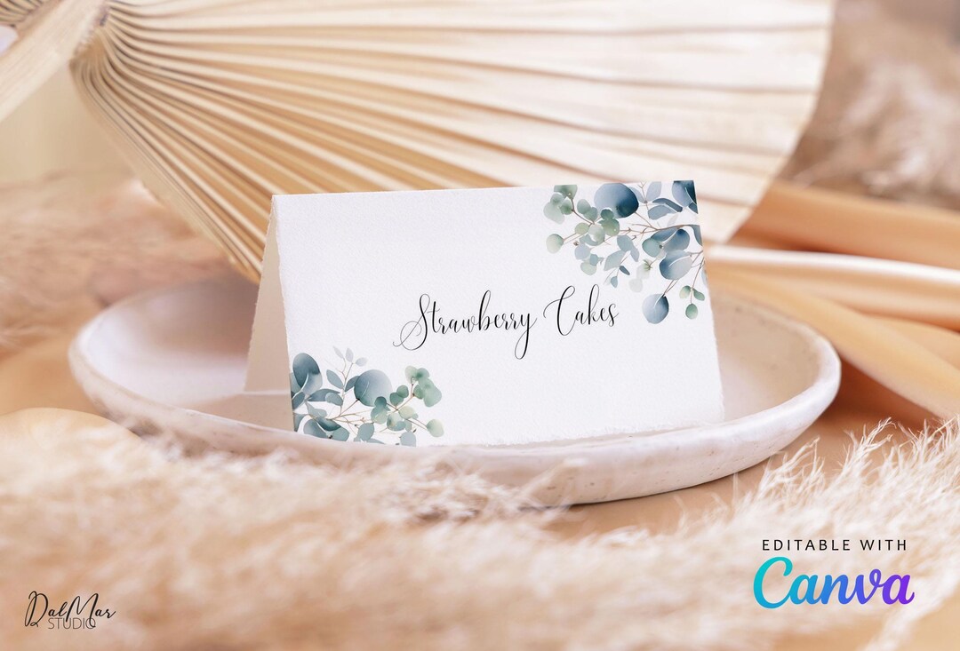 Eucalyptus Food Labels, Editable Gender Neutral Greenery Food Tent Tags ...