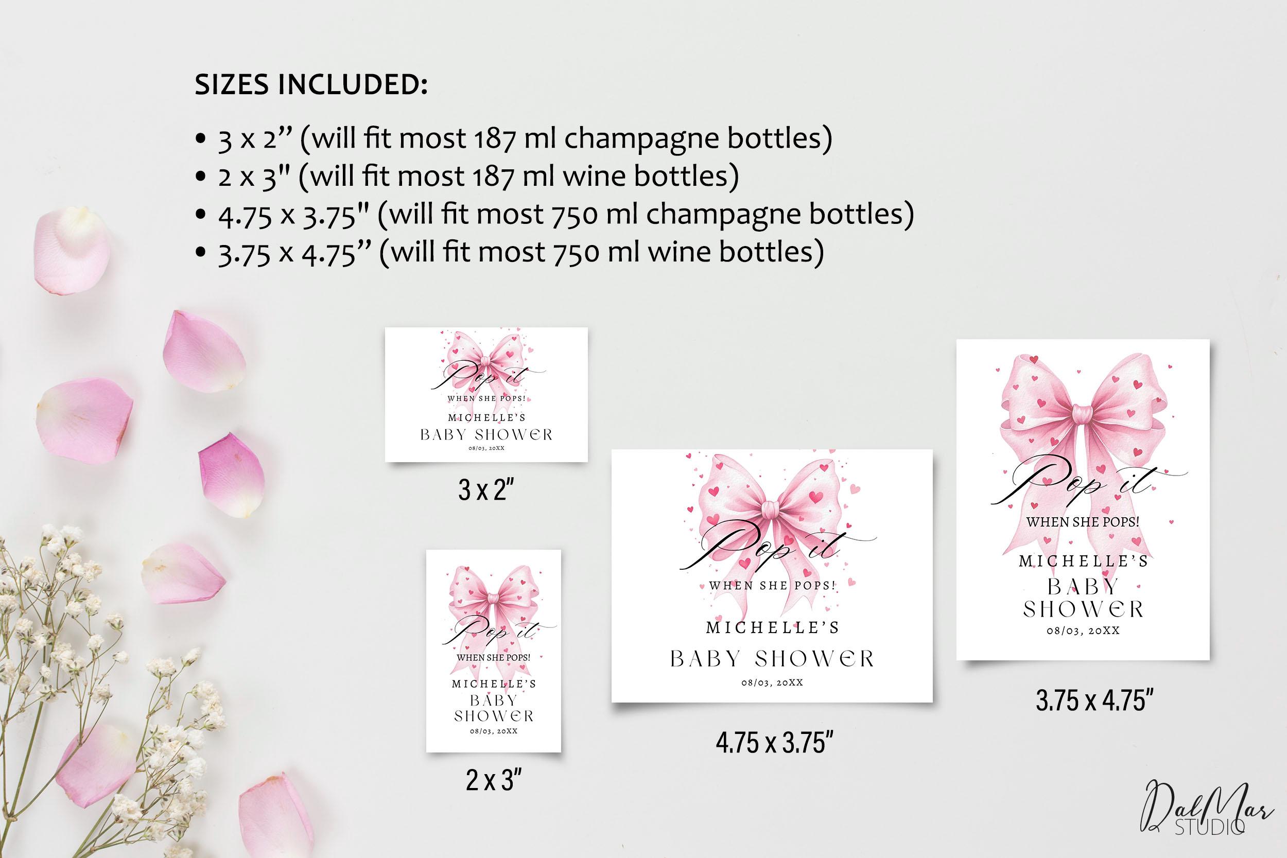 Editable Pink Bow Mini Wine Label, Digital Hearts Pink Coquette Baby ...