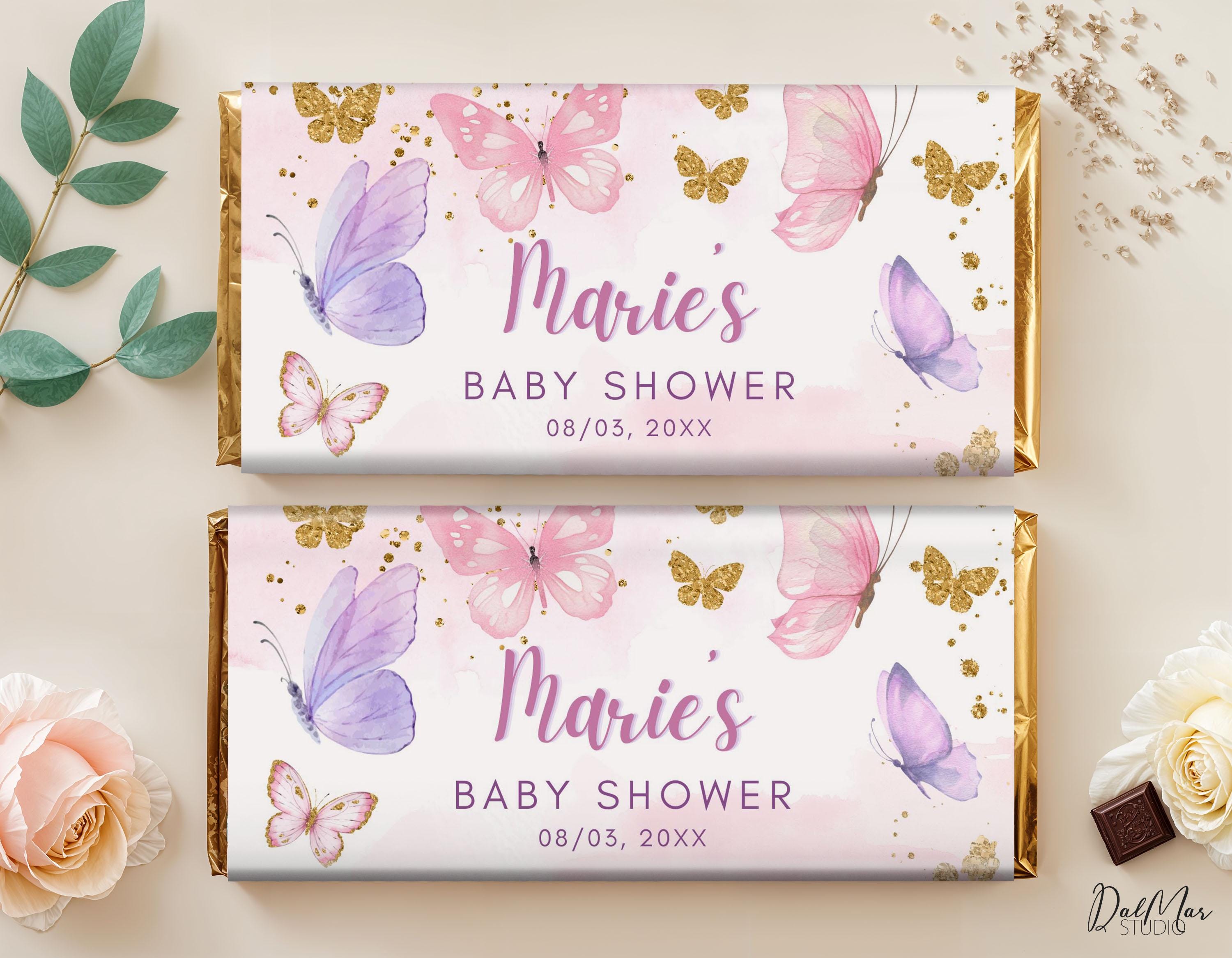 Editable Butterfly Chocolate Wrapper, Pink Purple Butterflies Baby ...