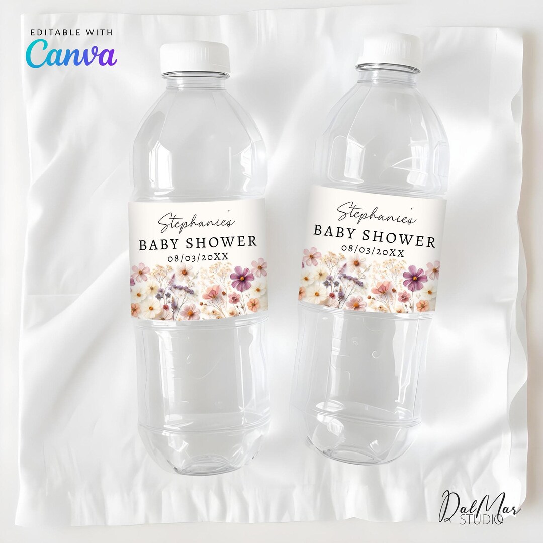 A Little Wildflower Label Baby Shower, Digital Purple Pink Flower Water ...