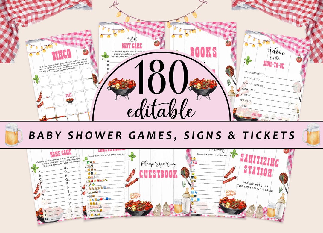 Editable Pink Baby-q Baby Shower Game Bundle, Baby Q Backyard Couples ...